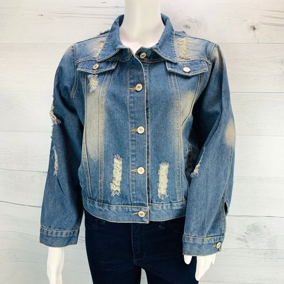 Unbranded | Jackets & Coats | Neat Womens Distress Destroyed Denim Blue ...